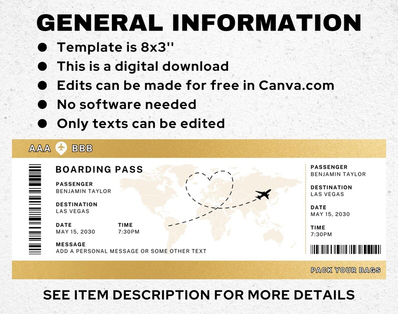 Boarding Pass, Editable Boarding Pass Template, Surprise Trip ...