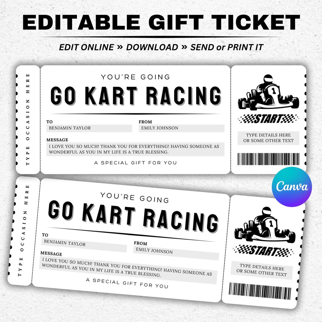 Go Kart Racing Gift Voucher Template Editable Go Kart Ticket Template ...