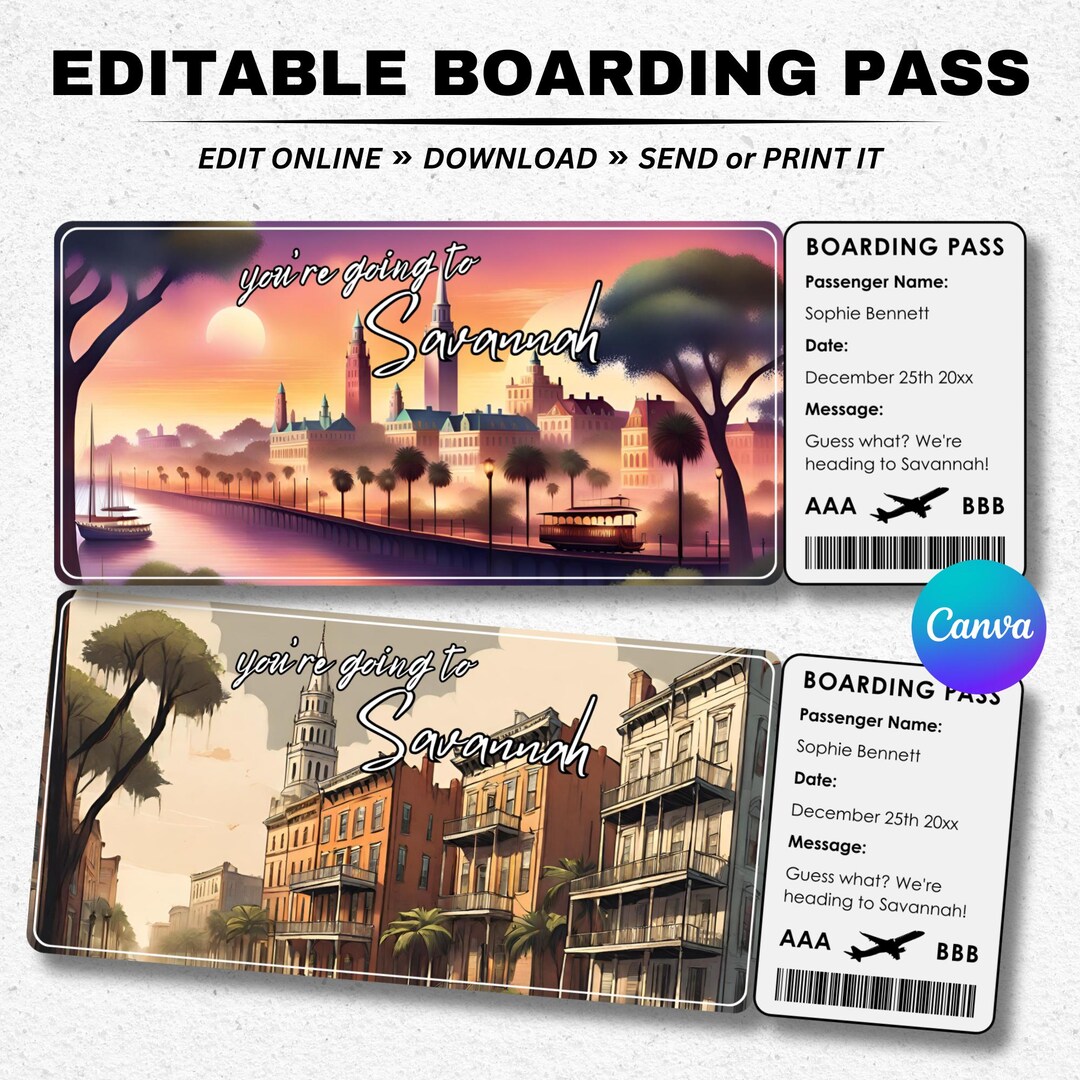 Boarding Pass Savannah Surprise Savannah Trip Ticket You're Going to ...