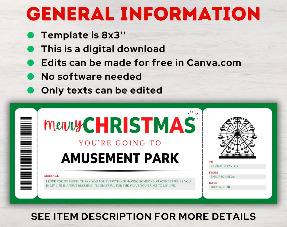 Editable Christmas Amusement Park Gift Ticket Template Christmas ...