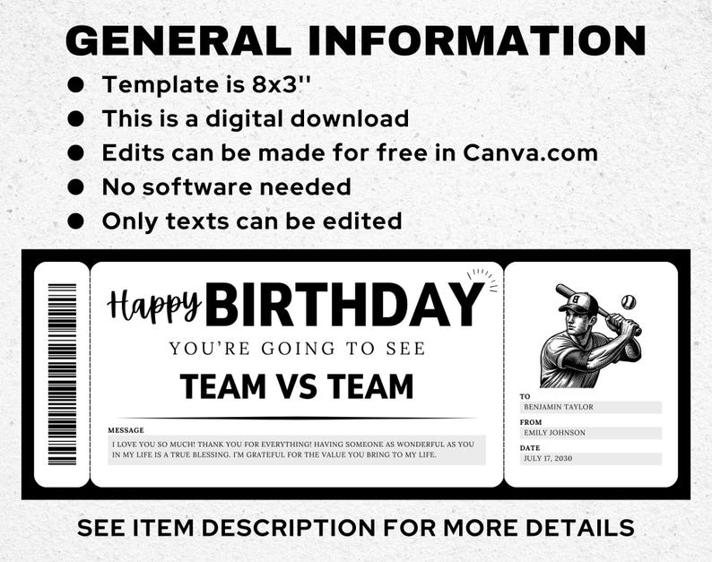 Editable Birthday Baseball Game Gift Ticket Template Surprise Baseball ...