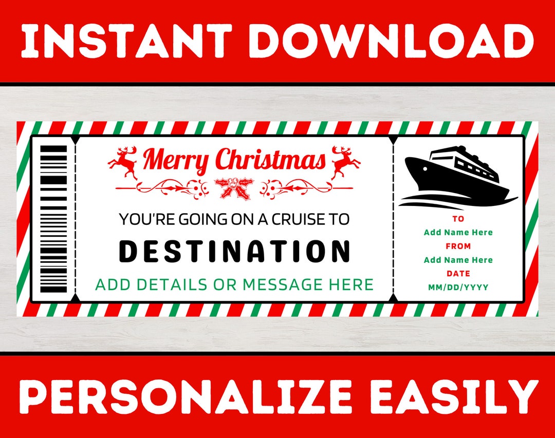 Christmas Cruise Boarding Pass Gift Voucher Ticket Template - Surprise ...