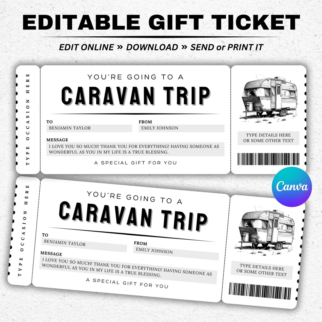 Caravan Trip Gift Voucher Template - Editable Caravan Holiday Ticket ...