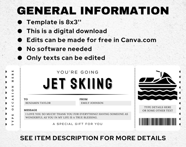 Jet Skiing Gift Voucher Template - Editable Jet Ski Ticket Template ...