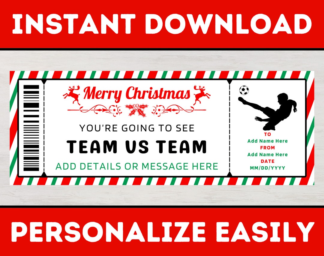 Christmas Soccer Game Gift Voucher Ticket Template Surprise Soccer Game ...