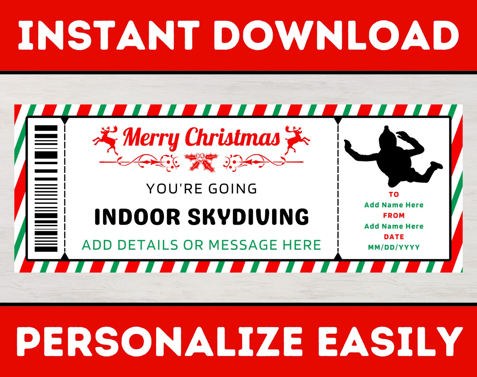 Christmas Indoor Skydiving Gift Voucher Ticket Template Surprise Indoor ...