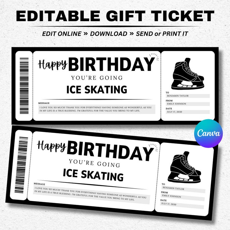 Editable Birthday Ice Skating Gift Ticket Template - Surprise Ice ...