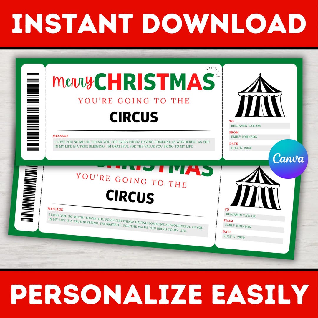 Editable Christmas Circus Gift Ticket Template - Christmas Surprise ...