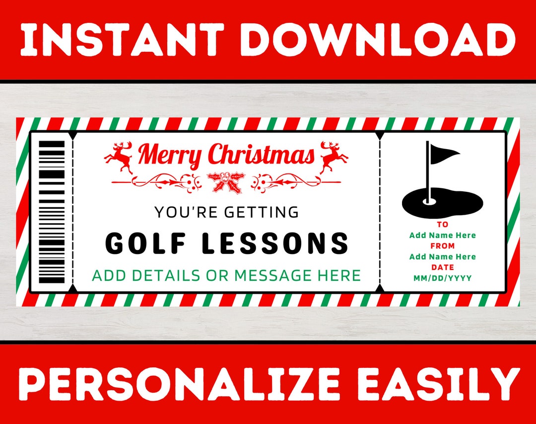 Christmas Golf Lessons Gift Voucher Ticket Template - Surprise Golf ...
