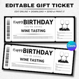 Editable Birthday Wine Tasting Gift Ticket Template - Surprise Winery ...