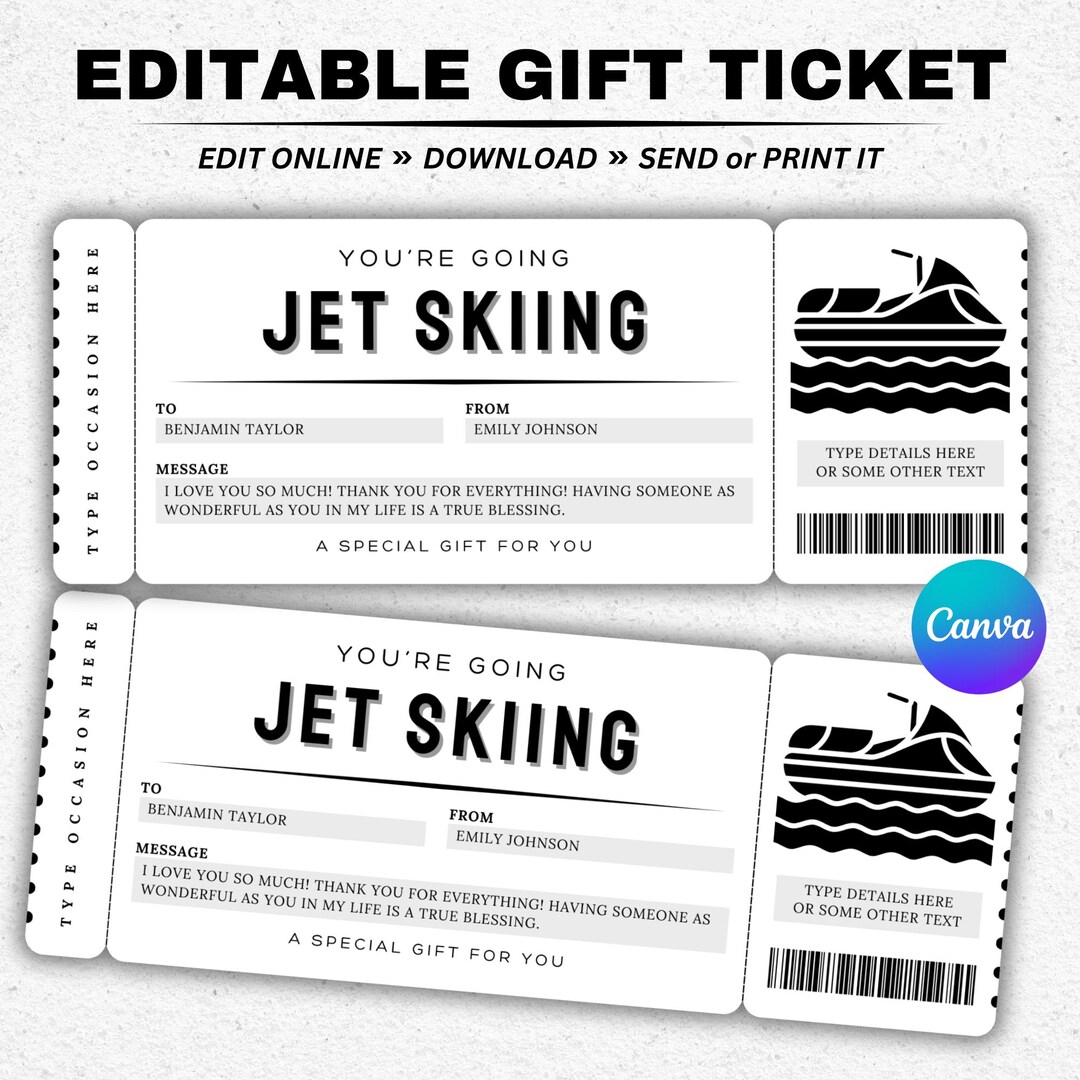 Jet Skiing Gift Voucher Template - Editable Jet Ski Ticket Template ...