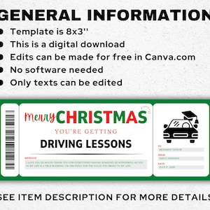 Editable Christmas Driving Lessons Gift Ticket Template Christmas ...