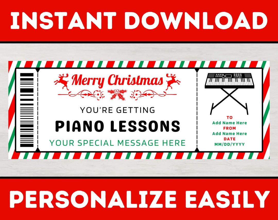 Christmas Piano Lessons Gift Voucher Ticket Template - Surprise Piano ...