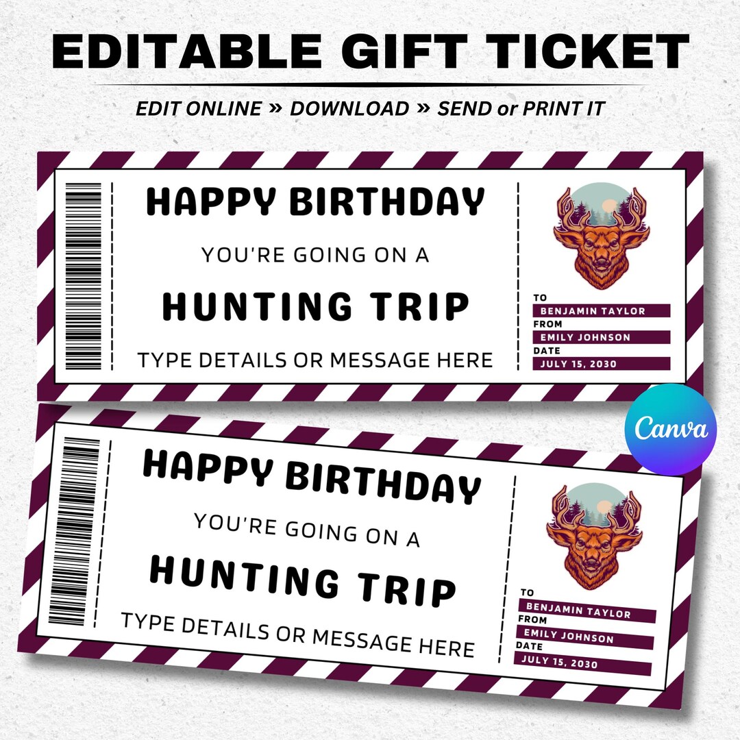 Birthday Hunting Trip Gift Voucher Ticket Template - Surprise Hunt ...