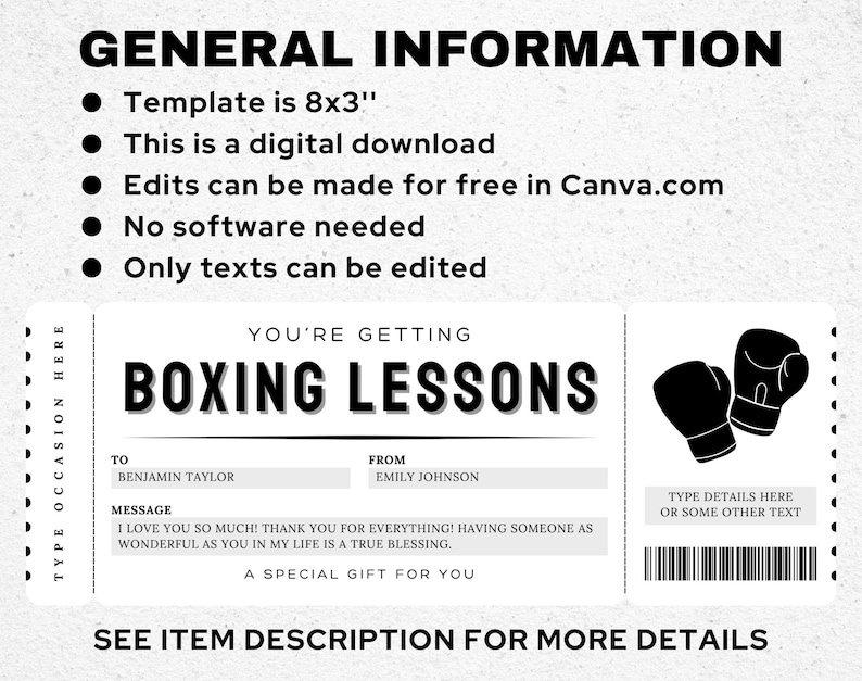 Boxing Lessons Gift Voucher Template - Editable Boxing Membership ...