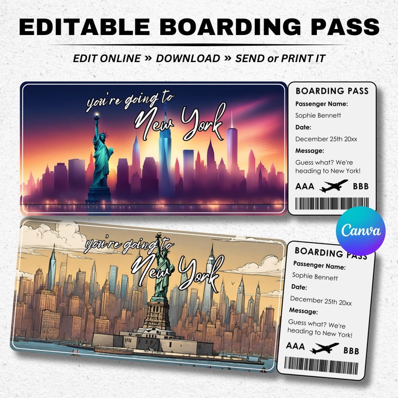 Boarding Pass New York Surprise New York Trip Ticket You're Going to ...