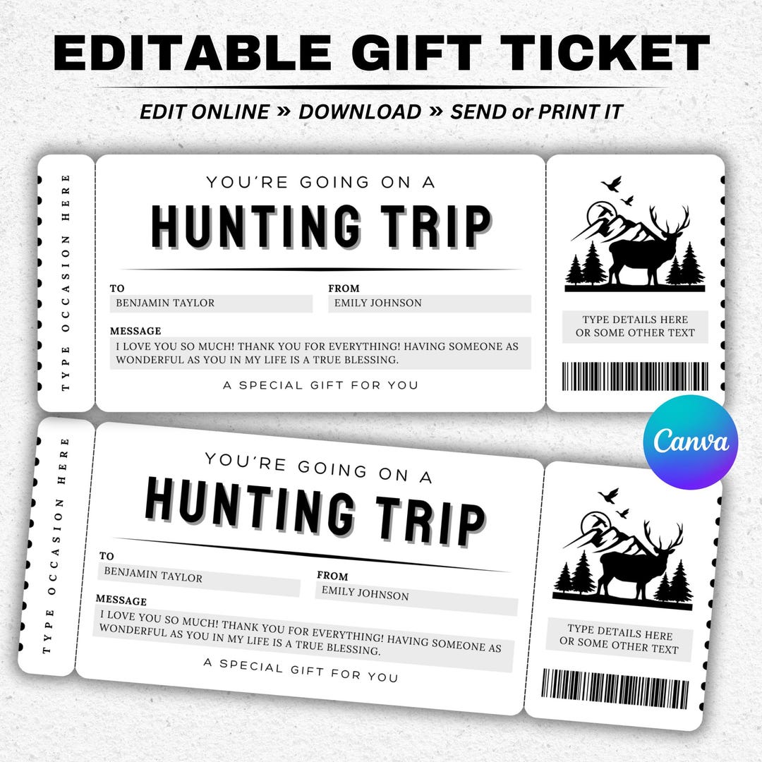 Hunting Trip Gift Voucher Template - Editable Hunting Ticket Template ...