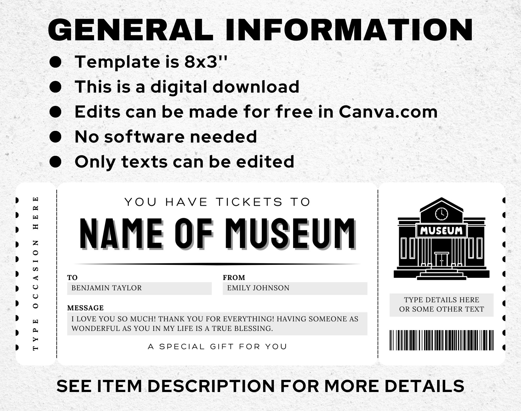 Museum Gift Voucher Template - Editable Museum Trip Ticket Template ...