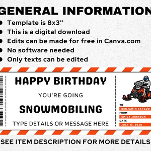 Birthday Snowmobile Gift Voucher Ticket Template Surprise Snowmobiling ...