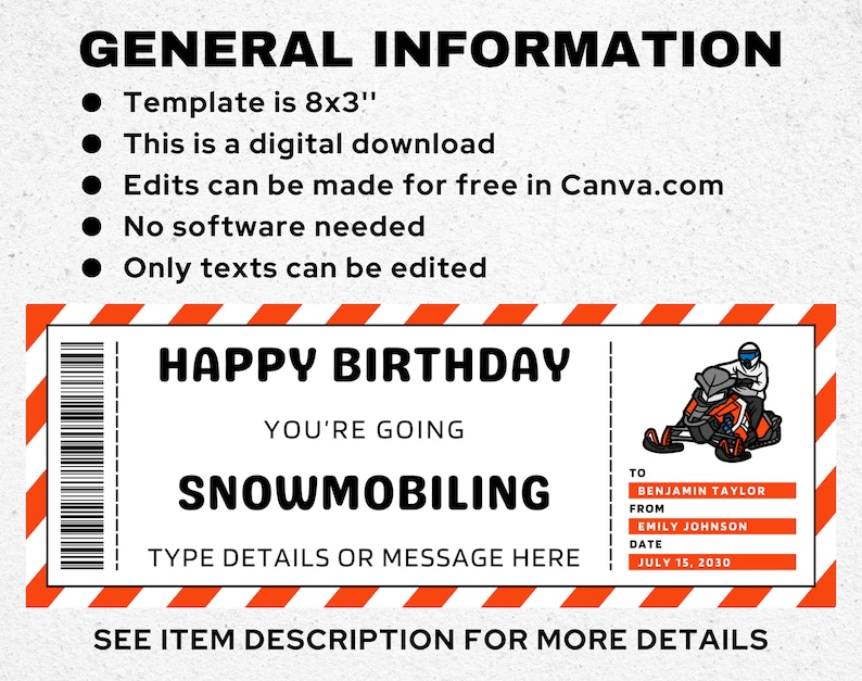 Birthday Snowmobile Gift Voucher Ticket Template Surprise Snowmobiling ...