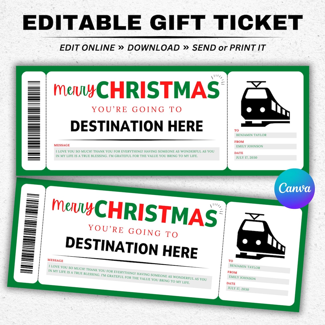 Editable Christmas Train Gift Ticket Template Christmas Surprise Train ...