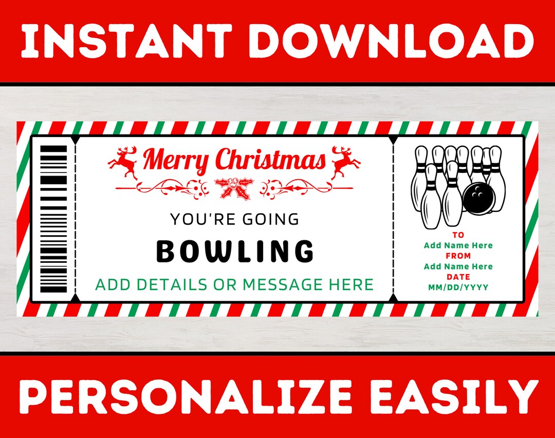 Christmas Bowling Gift Voucher Ticket Template - Surprise Bowling ...