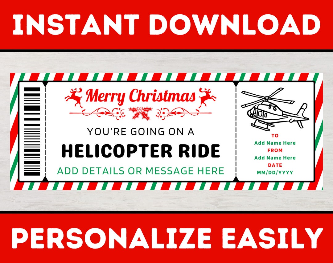 Christmas Helicopter Ride Gift Voucher Ticket Template - Surprise ...