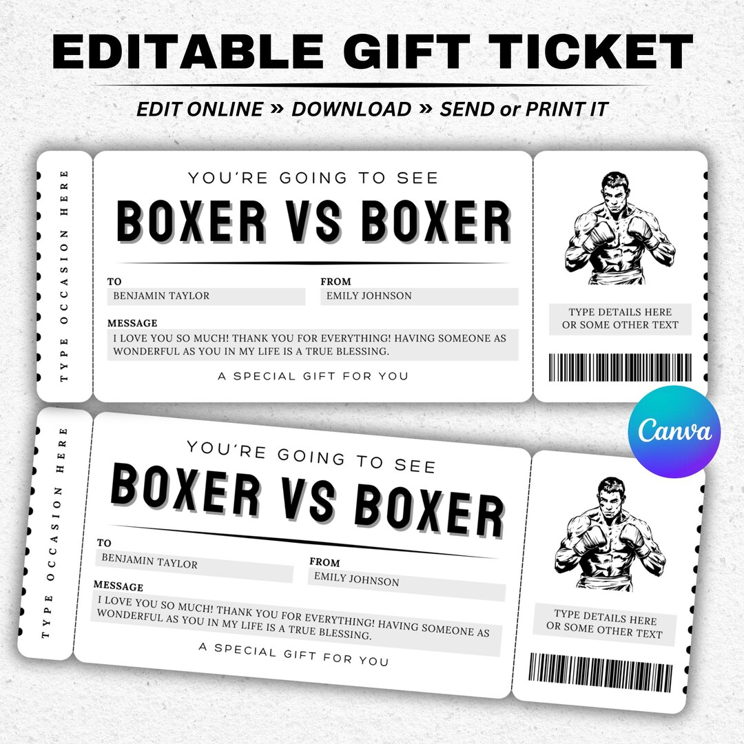 Boxing Game Gift Voucher Template Editable Boxing Match Ticket Template ...