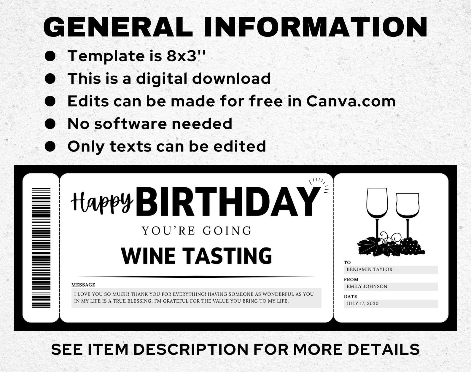 Editable Birthday Wine Tasting Gift Ticket Template - Surprise Winery ...