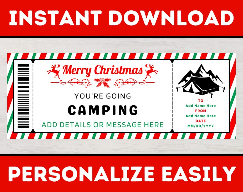 Christmas Camping Gift Voucher Ticket Template - Surprise Camping ...