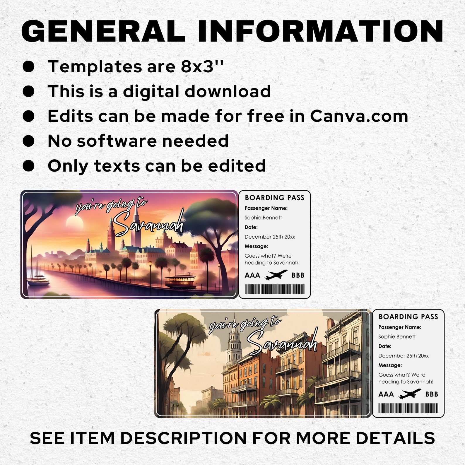 Boarding Pass Savannah Surprise Savannah Trip Ticket You're Going to ...