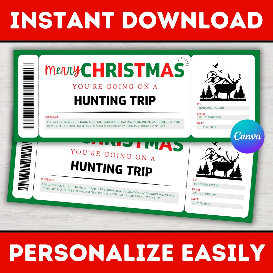 Editable Christmas Hunting Trip Gift Ticket Template - Christmas ...