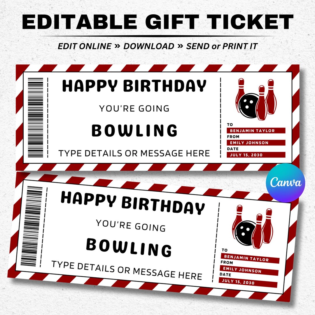 Birthday Bowling Gift Voucher Ticket Template - Surprise Bowling Coupon ...