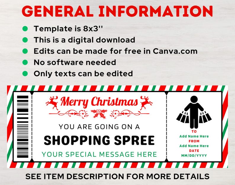 Christmas Shopping Spree Gift Voucher Ticket Template - Surprise ...