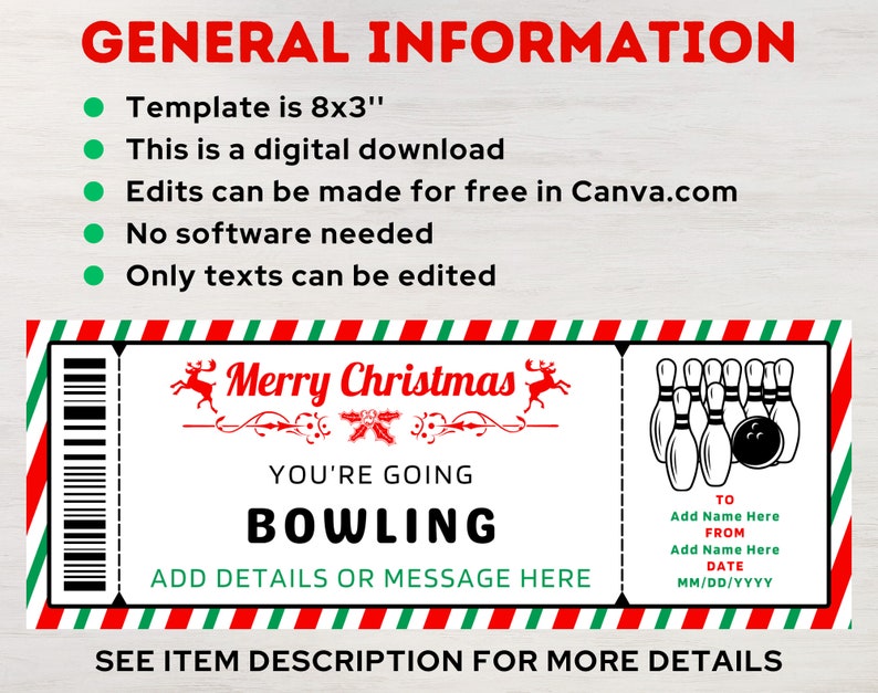 Christmas Bowling Gift Voucher Ticket Template - Surprise Bowling ...