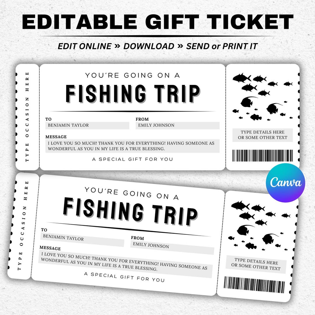 Fishing Trip Gift Voucher Template, Editable Fishing Trip Ticket ...