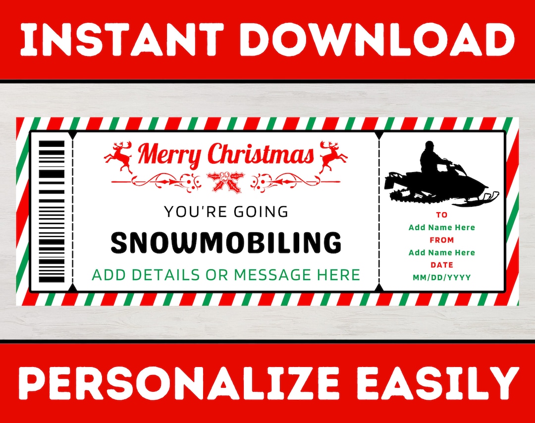 Christmas Snowmobile Gift Voucher Ticket Template Surprise Snowmobiling ...