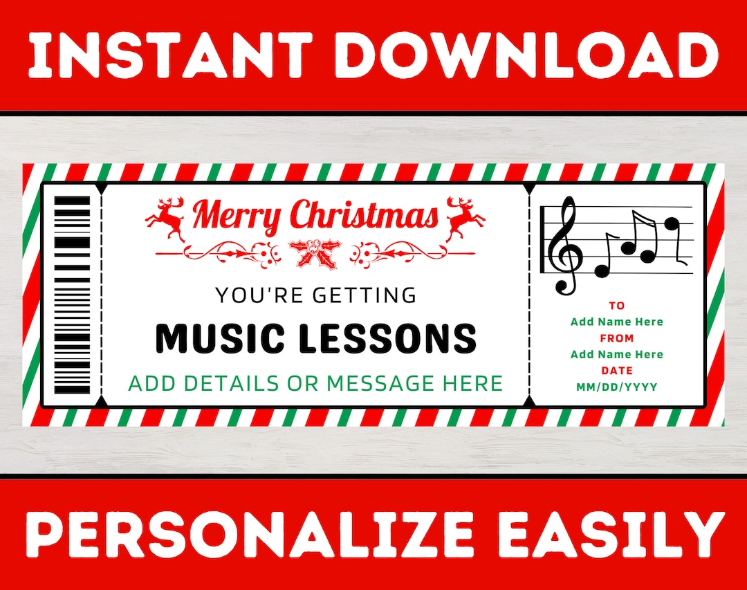 Christmas Music Lessons Gift Voucher Ticket Template - Surprise Singing ...