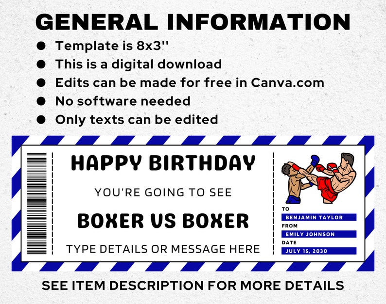 Birthday Boxing Gift Voucher Ticket Template - Surprise Boxing Match ...