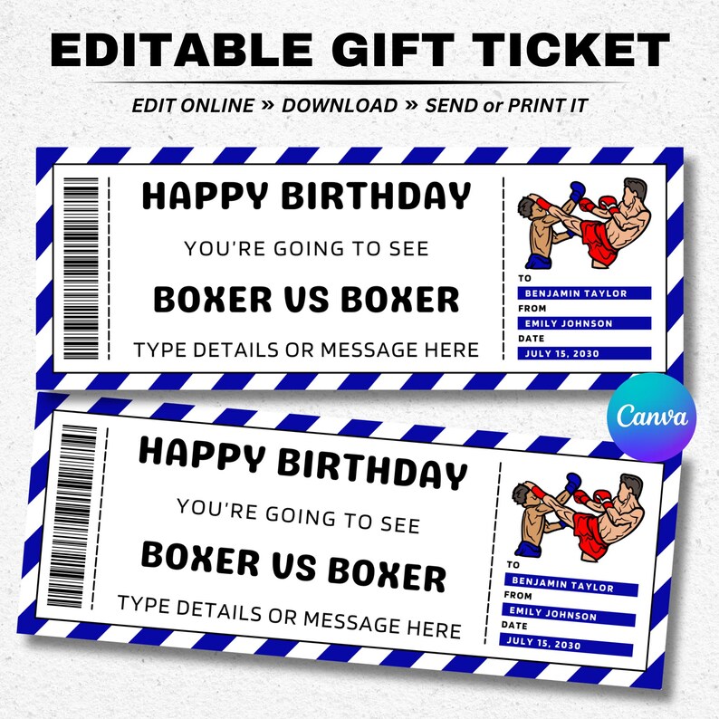 Birthday Boxing Gift Voucher Ticket Template - Surprise Boxing Match ...