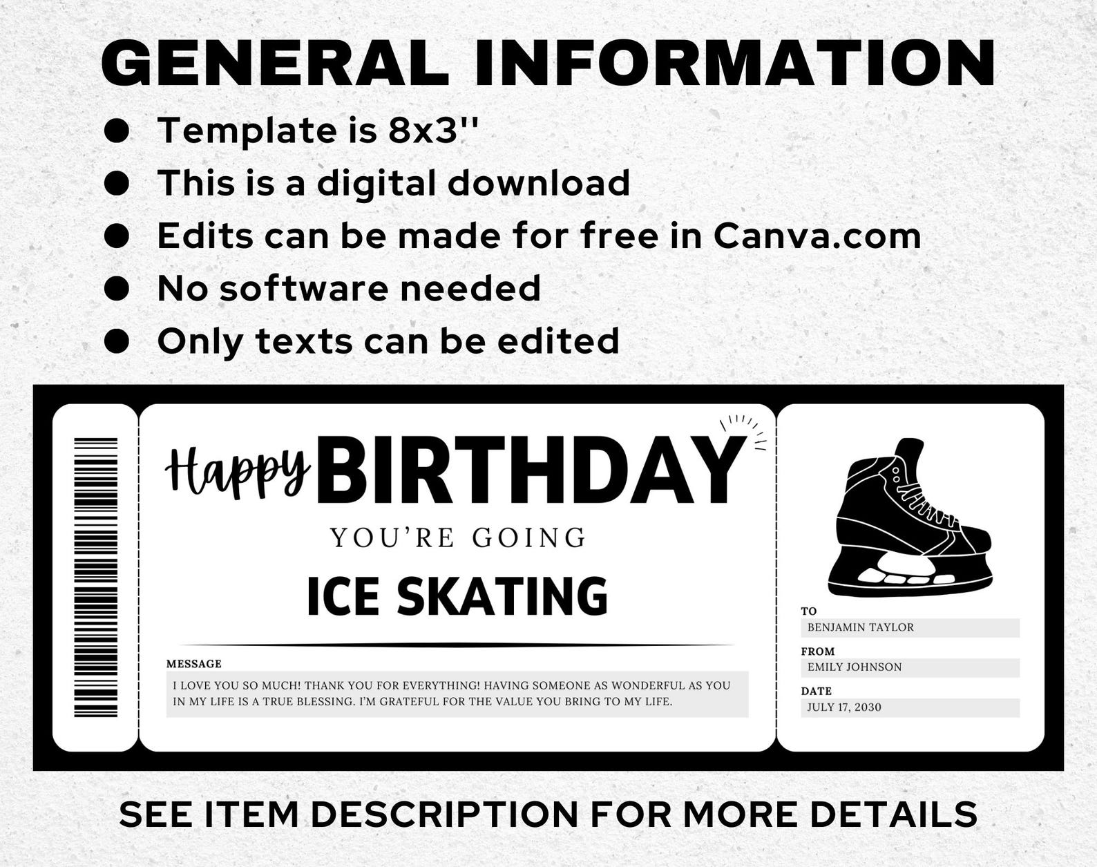Editable Birthday Ice Skating Gift Ticket Template - Surprise Ice ...