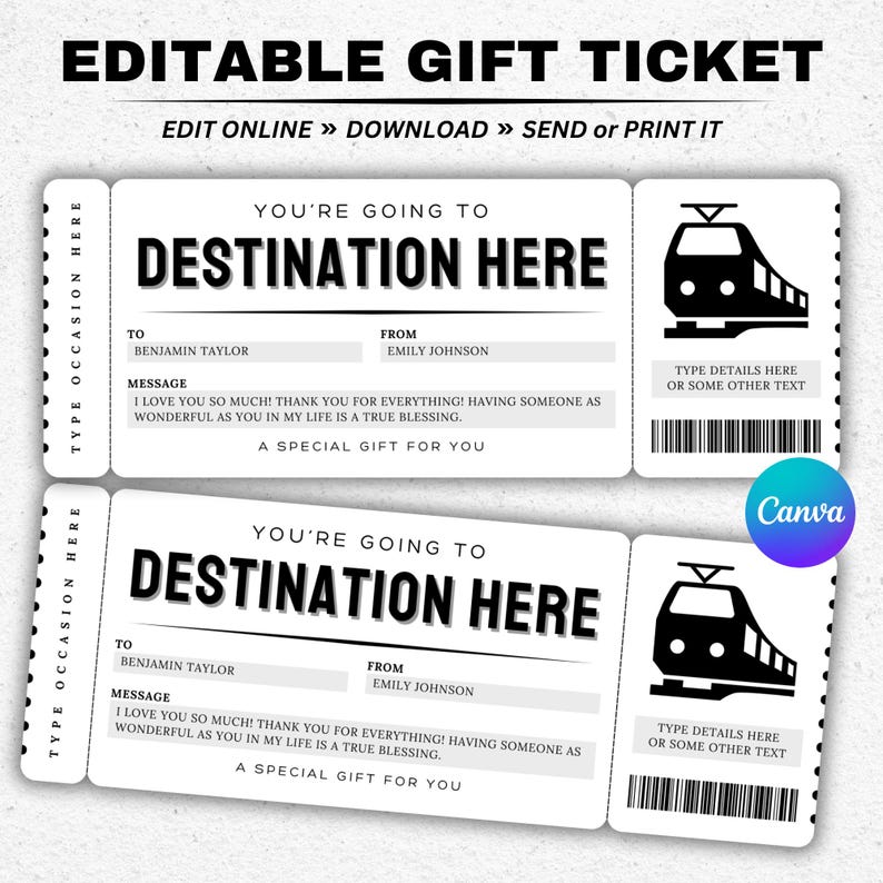 Boarding Pass Train Gift Voucher Template, Editable Train Ticket ...