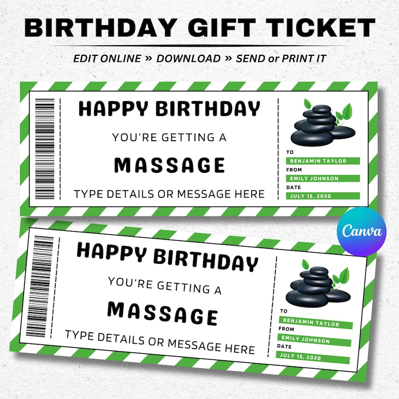 Birthday Massage Gift Voucher Ticket Template Surprise Spa Relaxing ...