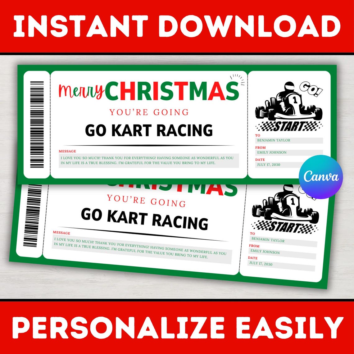 Editable Christmas Go Kart Racing Gift Ticket Template - Christmas ...