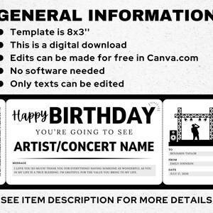 Editable Birthday Concert Gift Ticket Template - Surprise Concert ...