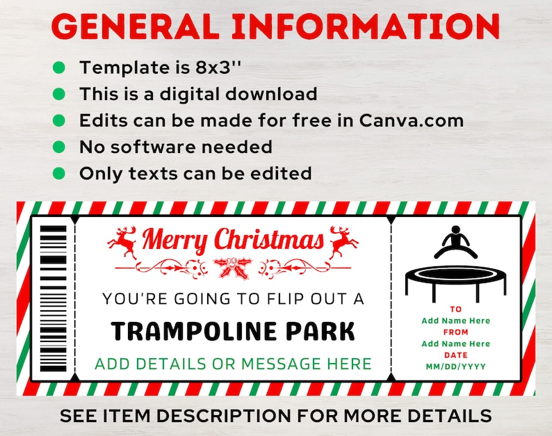 Christmas Trampoline Park Gift Voucher Ticket Template - Surprise ...