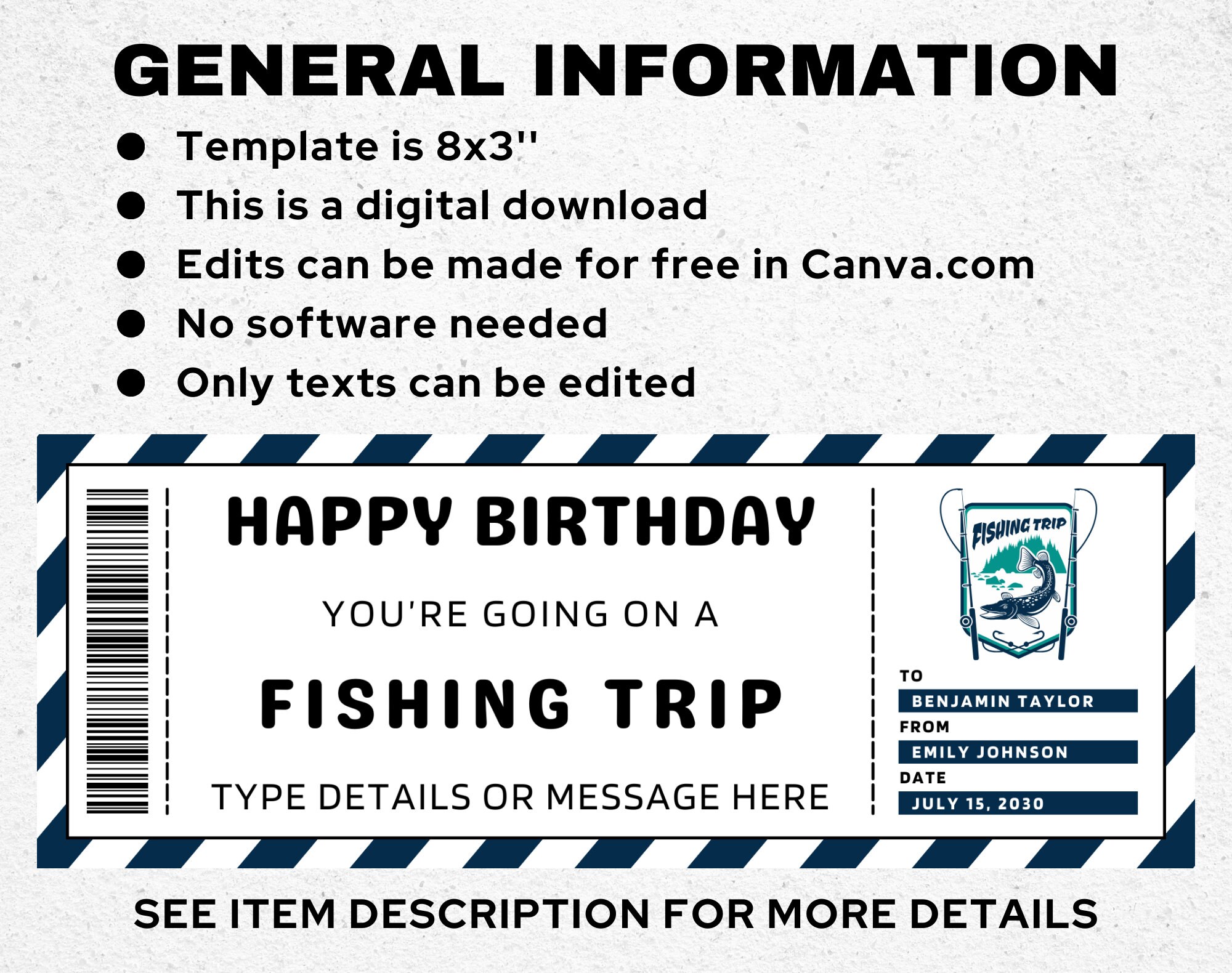 Birthday Fishing Trip Gift Voucher Ticket Template - Surprise Fishing ...