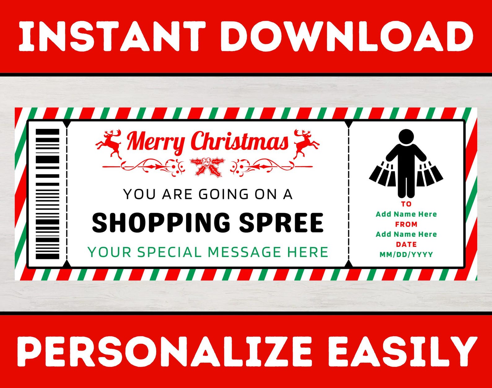 Christmas Shopping Spree Gift Voucher Ticket Template - Surprise ...