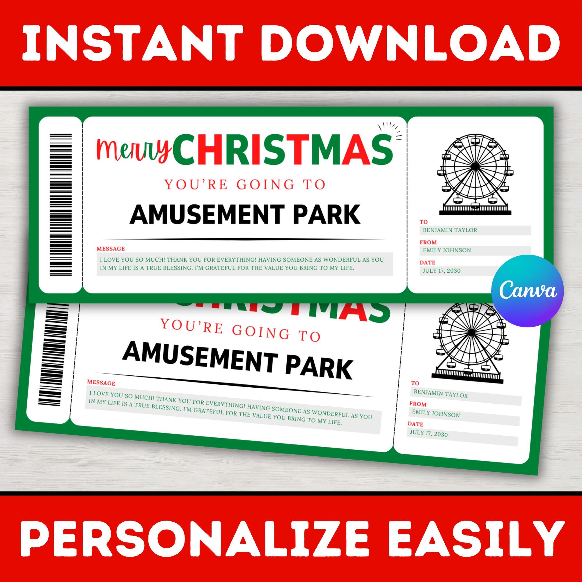 Editable Christmas Amusement Park Gift Ticket Template Christmas ...