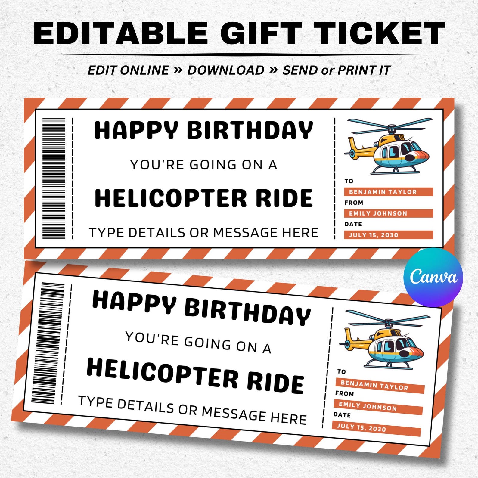 Birthday Helicopter Ride Gift Voucher Ticket Template - Surprise ...